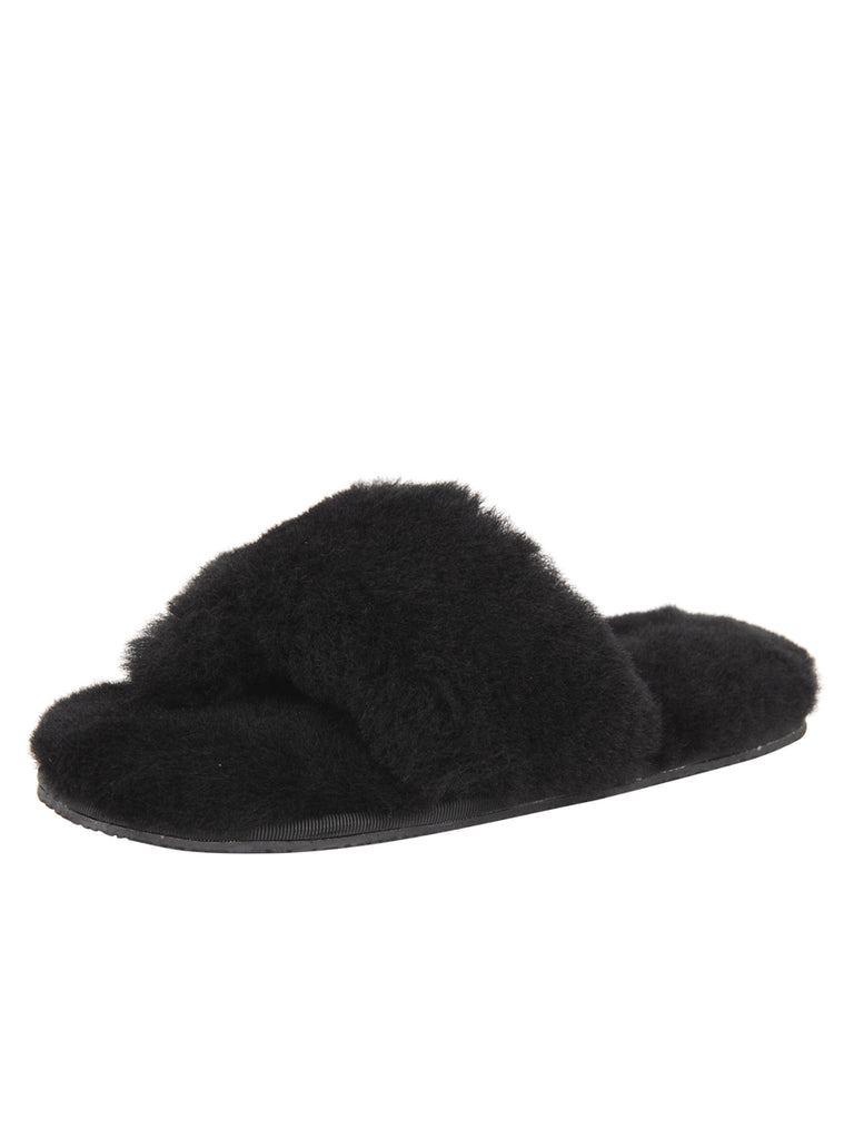 Patricia Green Women’s Vail Shearling Thong Slipper in Black