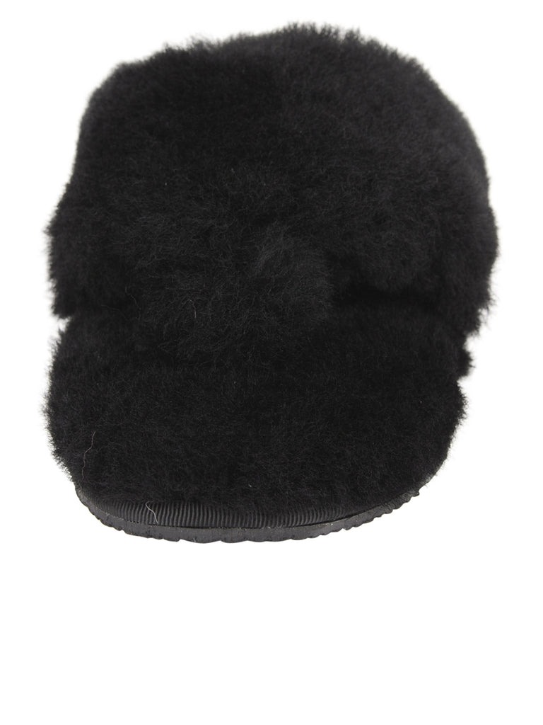 Patricia Green Women’s Vail Shearling Thong Slipper in Black