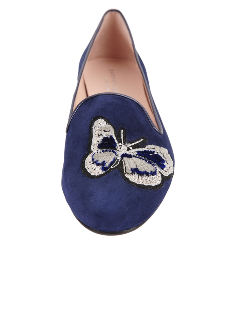 Patricia Green Women’s Butterfly Smoking Slipper Flat in Navy